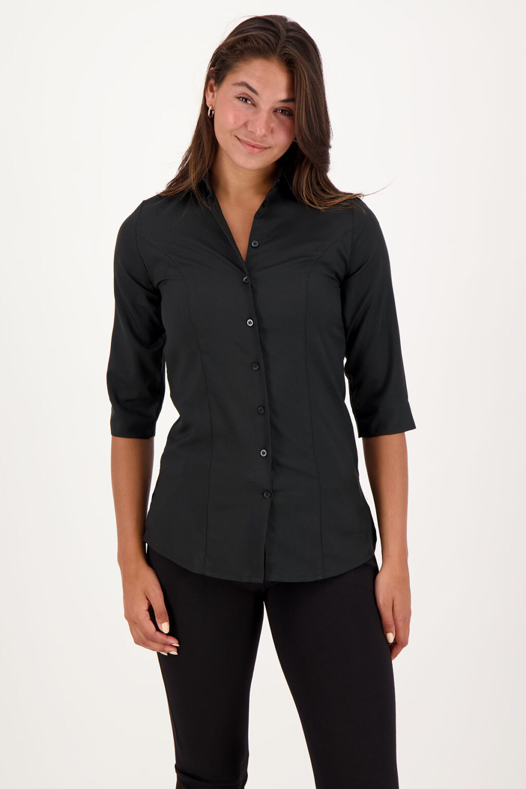 Rylana kappersblouse MET borduring Zwart - Schoolkleding webshop