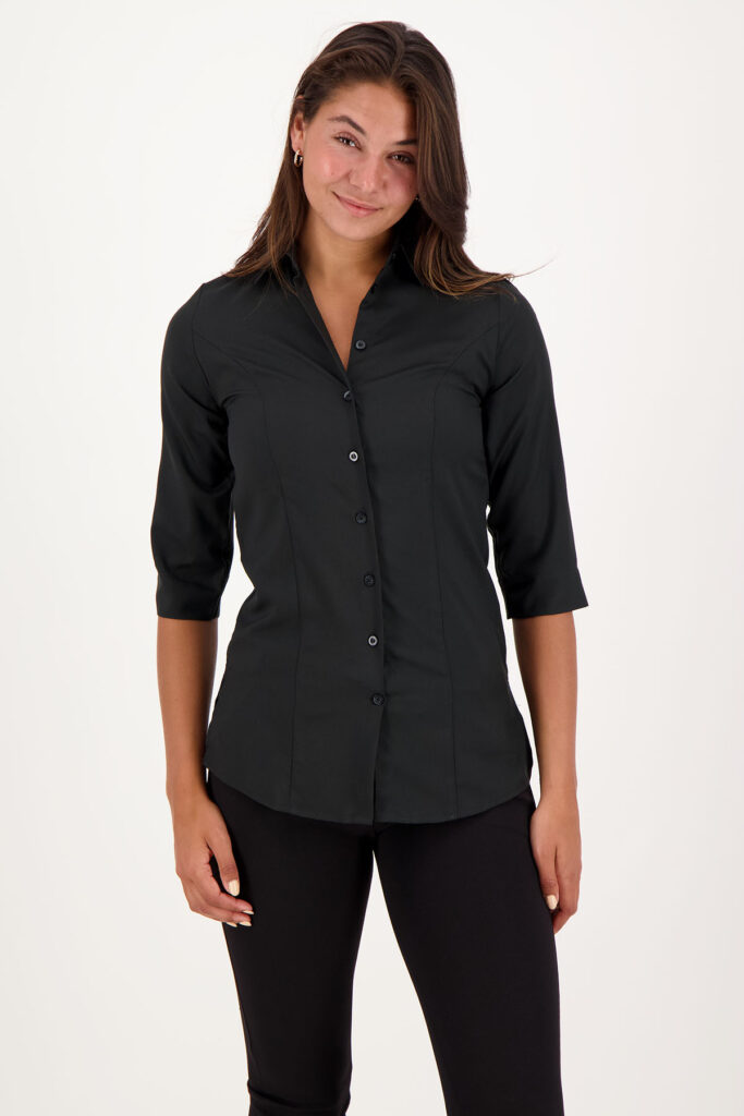 Rylana kappersblouse MET borduring Zwart - Schoolkleding webshop